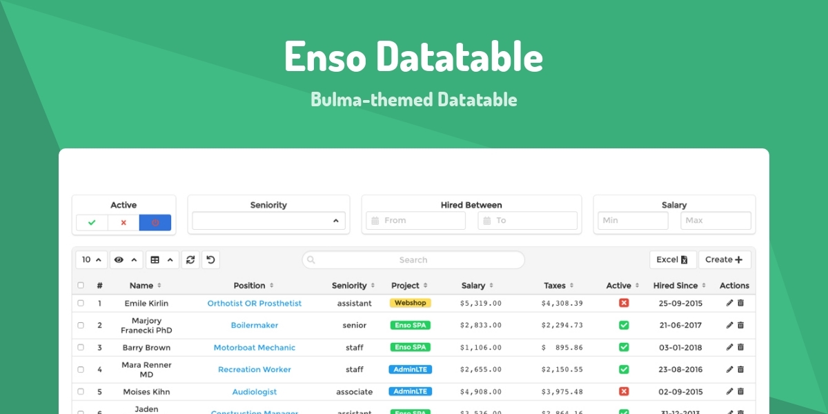 Enso Datatable - Bulma-themed Datatable - Made with Vue.js Enso Datatable - Bulma-themed Datatable - Made with Vue.js